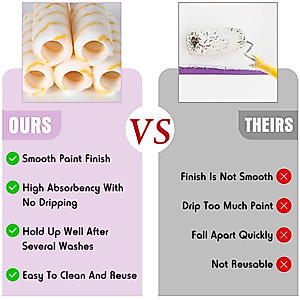 Pinkunn 48 Pcs 9" x 1/2" Paint Roller Covers Nap High Capacity Microfiber Roller Covers for Roller Brush Frame, House Painting Supplies for All Surfaces, Home Repair Tools (Yellow Stripe)