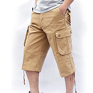 Lightning Deals of Today Prime Clearance Men's Pants Elastic Waistband Mens Cargo Pants Casual Loose Cotton Multi Pockets Shorts 7 Inch Inseam Outdoor Fashion Utility Tooling Trousers Khaki 2X
