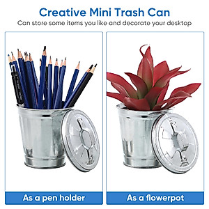 jojofuny Desktop Garbage Bin Mini Trash Can Iron Garbage Can Pencil Cup Holder Mini Wastebasket Trash Can Garbage Holder Flower Pot for Home Kitchen Office Silver