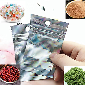 Markeny 200 Pack Rainbow Mylar Zip Lock Bags Aluminum Foil Bags Durable Double-Sided Metallic Foil Mylar Flat Mini Ziplock Bag