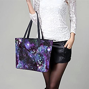 Womens Handbag Cosmic Galaxy Purple Leather Tote Bag Top Handle Satchel Bags For Lady