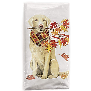 Mary Lake-Thompson Golden Retriever with Autumn Branch Cotton Flow Sack Dish Towel