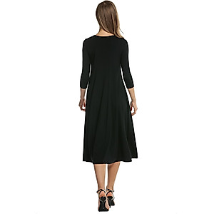 HOTOUCH Women's 3/4 Sleeve Casual Pleated Tshirt Dress (Black L)