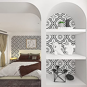 Peel and Stick Wallpaper Boho Contact Paper for Cabinets Black and White Wallpaper for Bedroom Geometric Wallpaper Self-Adhesive Wallpaper Kitchen Wallpaper Drawer Liner Waterproof Vinyl 17.5“×78.7”