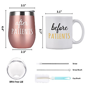 Lifecapido Before Patients After Patients Set, Nurse Week Appreciation Gifts for Nurse Practitioner Doctor Hygienist Physician Dentist Women, 11oz Coffee Mug and 12oz Stainless Steel Wine Tumbler Set