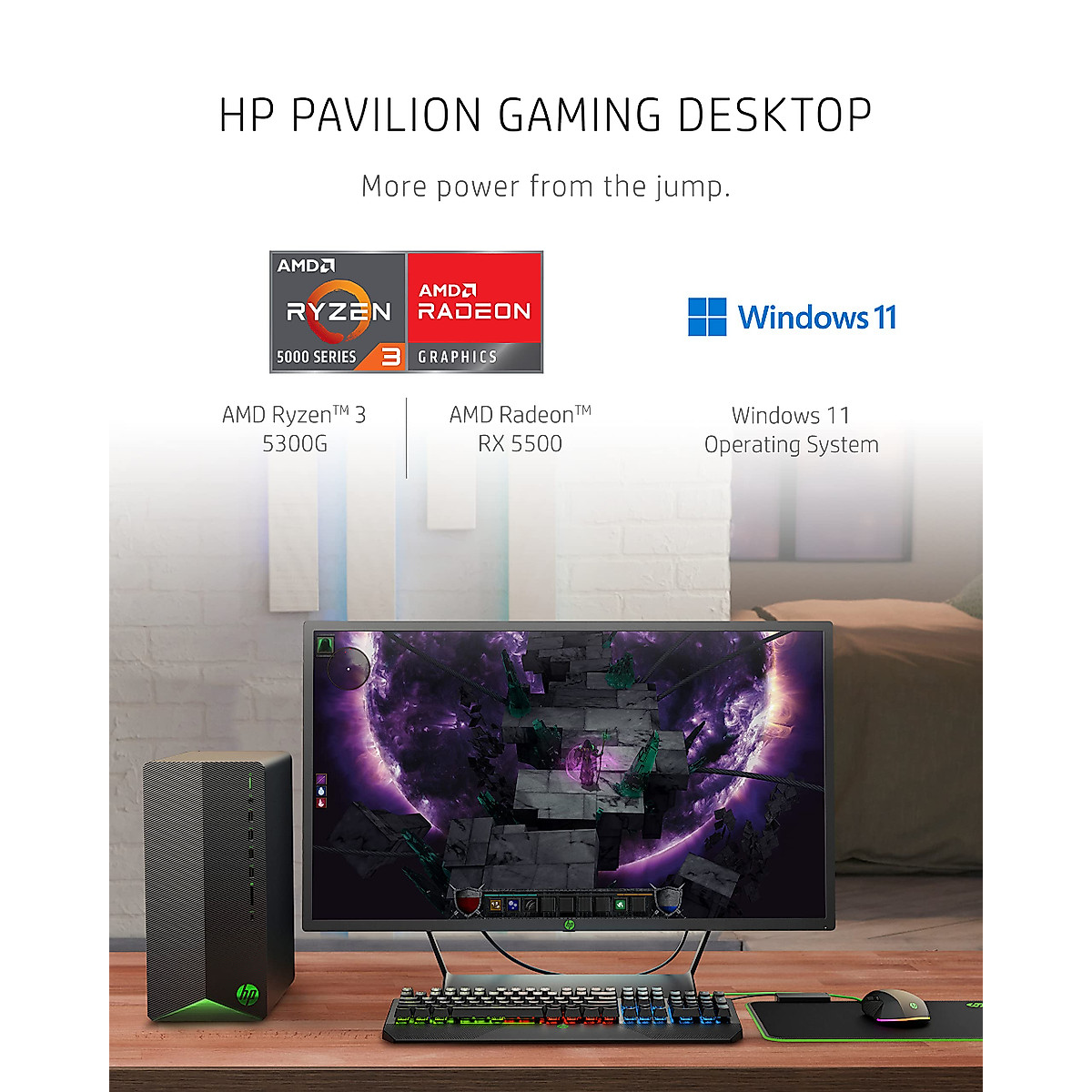 HP Newest Pavilion Gaming Desktop Computer, AMD 6-Core Ryzen 5 5600G Processor AMD Radeon RX5500 4 GB, 16GB RAM, 1TB PCIe NVMe SSD,Mouse and Keyboard, Win 11 Home.w/ELMTech