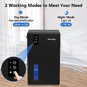 NineSky Dehumidifier for Home, 85 OZ Water Tank, (800 sq.ft) Dehumidifiers for Bathroom, Bedroom with Auto Shut Off, 7 Colors LED Light(Black)