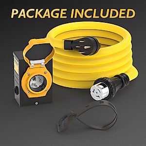 TOOLIOM 50 Amp Generator Cord 25FT and 50 Amp Generator Inlet Box, NEMA 14-50P/SS2-50R Twist Lock, 125/250V 12500W 6/3+8/1 AWG STW Generator Power Cord, Pre-Drilled Generator Inlet Box, UL&ETL Listed