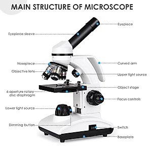 Microscopes for Kid Student Adult, 40X-1000X Compound Monocular Microscope with Microscope Slides Set, Phone Adapter, Dual LED Illumination Powerful Biological Microscopes for School Home Education
