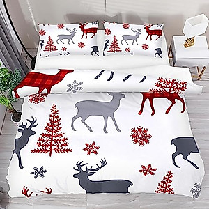 DragonBtu Christmas Deer Tree Snowflakes 3 Piece with 2 Pillow Shams Soft Comforter Cover Bedding Duvet Cover Set for Women Men Teen Bedroom