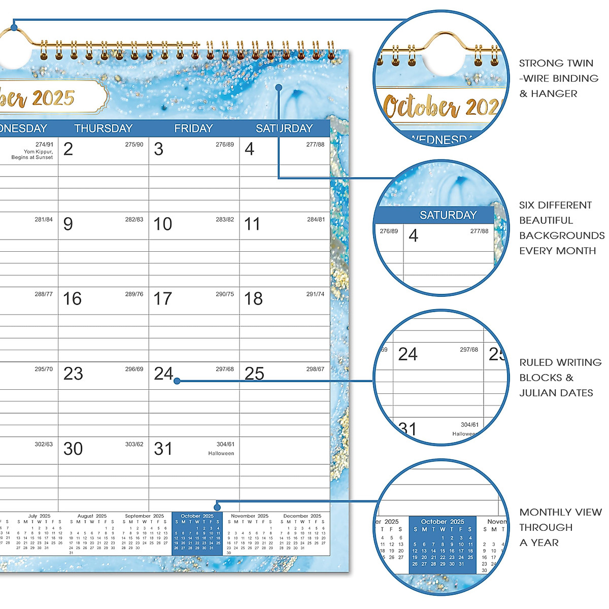 2025-2026 Calendar - 2025-2026 Wall Calendar with Julian Date, Jul 2025 - Dec 2026, Twin-Wire-Bound, 14.76”x 11.6”, Thick Paper Perfect for Organizing & Planning, 6 Different Background Patterns