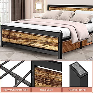 Aqgrj Queen Bed Frame, Platform Bed Frame with Headboard and Steel Sturdy Slat Strong Support Legs, Noise-Free No Box Spring Needed, Easy Assembly-Brown