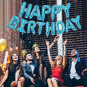 Accevo Blue Happy Birthday Banner,16 Inch Star Pattern Birthday Balloons Foil Letters Balloon Happy Birthday Sign for Kids, Child, Adults, Boys & Girls Birthday Party Decorations Birthday Banner