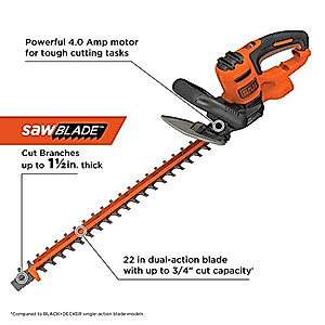 BLACK+DECKER Hedge Trimmer with Sawblade, Electric, 22-Inch (BEHTS400)