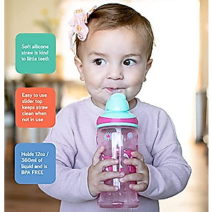 Nuby Thirsty Kids No-Spill Flip-it Printed Boost Cup with Thin Soft Straw - 12oz, 18+ Months, 1 Pack Print May Vary