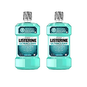 Listerine Ultraclean Oral Care Antiseptic Mouthwash to Help Fight Bad Breath Germs Gingivitis Plaque and Tartar Oral Rinse for Healthy Gums Fresh Flavor 500 ml, Blue, Cool Mint, 33.814 Fl Oz, Pack of 2