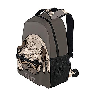 ALAZA Cute Pug Puppy Dog Coffe Brown Large Backpack Personalized Laptop iPad Tablet Travel School Bag with Multiple Pockets