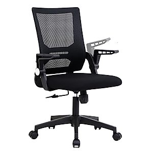 ZanzioDesk Chair, Office Chair Mesh Lumbar Support, Ergonomic Rolling Computer Chair with Flip-up Armrests, Swivel Adjustable Mid Back Home Office Chair Task Chair, Black