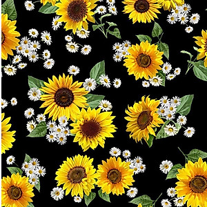 Advice from a Sunflower by Timeless Treasures Sunflower and Daisy Bouquets on Black Cotton Fabric by The Yard, CD2924-BLACK