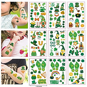 Gnome Tattoos St.Patricks Day Shamrock Temporary Tattoos Stickers 150PCS Waterproof Clover Gnome Fake Tattoos for Kids Adults St.Patrick's Day Body Art Face Neck Decorative Temp Tattoo Stickers Kit
