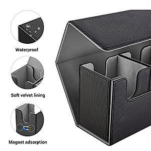 FOTEEMO Card Deck Box for MTG, 3 in 1 Commander Deck Box Deck Box Trading Card Deck Storage Box Holding 300+ Sleeved Cards Magic Commander TCG CCG Sports Card Box (Black and Grey)