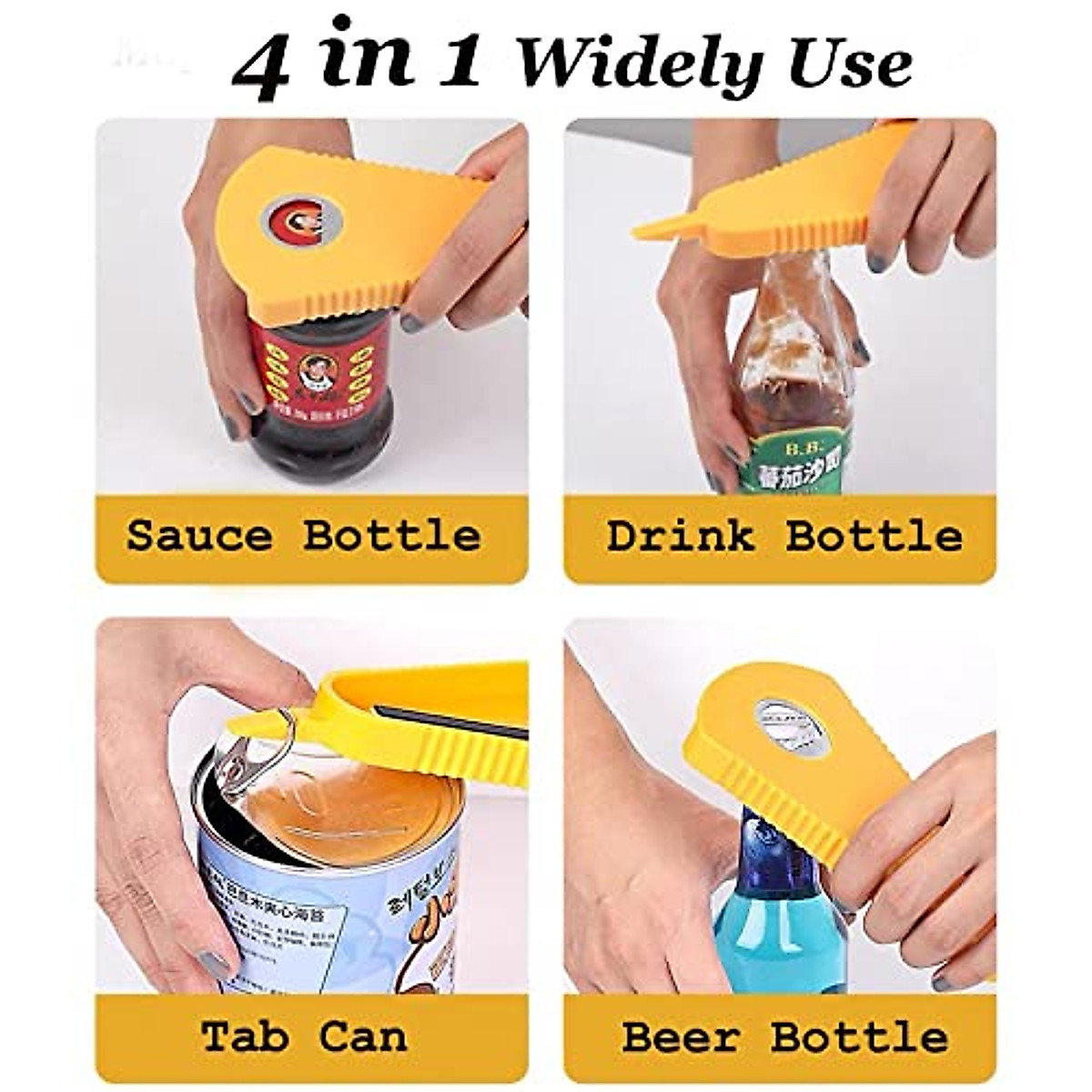 Jar Opener, 4 in 1 Multi Function Can Opener for Beer, Can, Soda Water, Jam Jar Lips Cap, Bottle Opener Kit Easy to Use for Weak Hands，Children, Elderly, Kitchen Gadgets for Home Assistance, 2 Packs