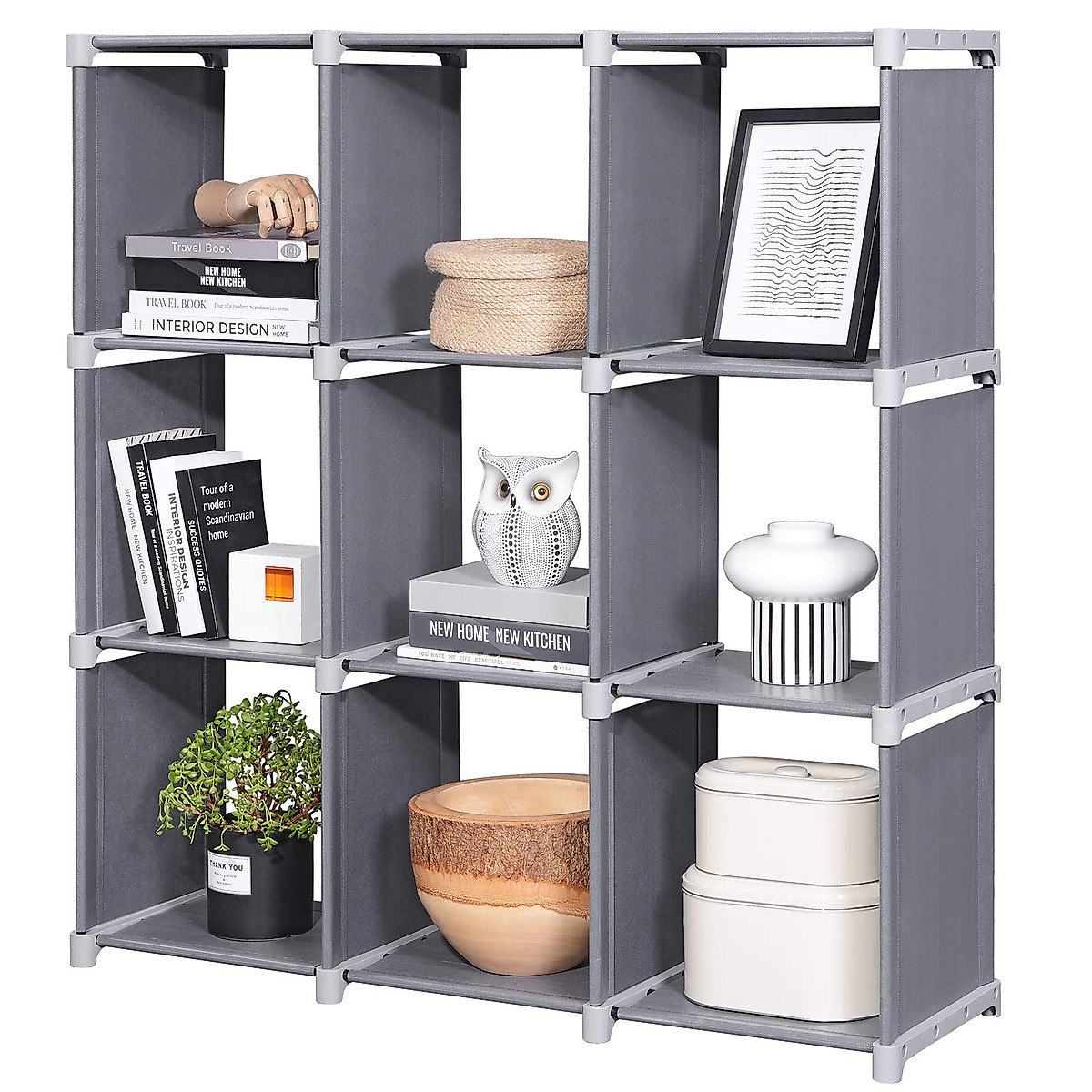 SONGMICS 9-Cube DIY Storage Shelves, Open Bookshelf, Closet Organizer Rack, Non-Woven Fabric Cabinet, Gray ULSN45GY