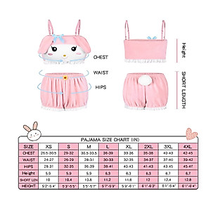 Landofgenie Cozy Womens Pajamas Tank Top and Shorts Set Fuzzy Lounge Set Women Cosplay Lingerie Pink Bunny XL
