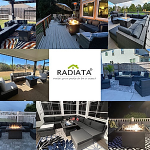 RADIATA PE Wicker Patio Furniture Set Sectional High Back Large Size Sofa Sets with Propane Fire Pit Table 55000 BTU Balcony Rattan Lounge Conversation Sets for Outdoor (6 Pieces,Brown)