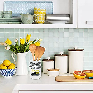 Farm Fresh Lemons Kitchen Decor Mason Jar Floral Arrangement Table Centerpiece with Artificial Fake Lemons Branch Buffalo Plaid Bowknot Summer Lemonade Farmhouse Display for Spring Home Tiered Tray