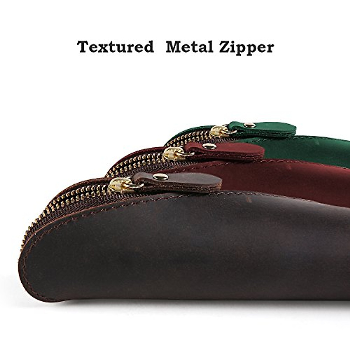 Genuine Leather Pencil Pouch Pen Holder Cosmetic Bag Lipstick Organizer Travel Makeup Case Full Grain Leather L7.9'' x W2'' (Brown)