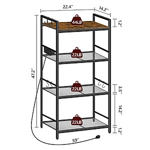 MAHANCRIS Bakers Rack with Power Outlet, Microwave Stand with Hooks, Multifunctional Storage Rack, Coffee Bar with Enclosure, Kitchen Storage Shelf, for Kitchen, Dining Room, Rustic Brown BRHR40E01N1