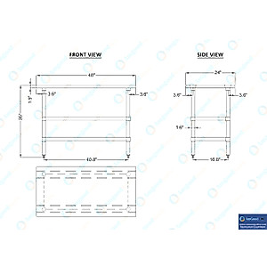 48" Long X 24" Deep Stainless Steel Work Table with 2 Shelves | Metal Food Prep Station | Commercial & Residential NSF Utility Table