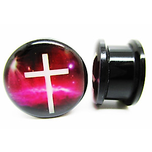 Pierced Republic Cross in Space Ear Plugs - Acrylic Screw-On - 8 Sizes - *Pair* (5/8" (16mm))