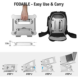 Diswoe Laptop Stand, Ergonomic Portable Aluminum Computer Riser, Ergonomic Laptops Elevator for Desk, Foldable Metal Holder Compatible with Notebook, MacBook and More 10-15.6”Laptop