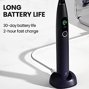 Oclean X Pro Electric Toothbrush 84,000 Movements/min Deep Cleaning with LCD Touch Screen, 2H Fast Charge Lasts 30 Days, 3 Modes 32 Intensities, Sonic Toothbrush Smart Timer- Black Purple