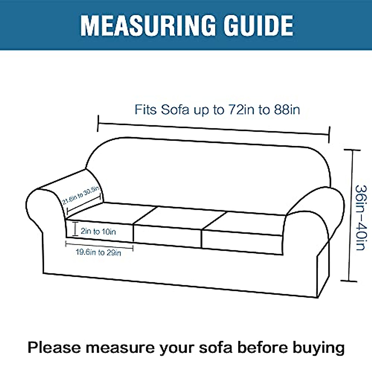 H.VERSAILTEX 4 Piece Stretch Sofa Covers for 3 Cushion Couch Covers for Living Room Furniture Slipcovers (Base Cover Plus 3 Seat Cushion Covers) Upgraded Thicker Jacquard Fabric (Sofa, Ivory)