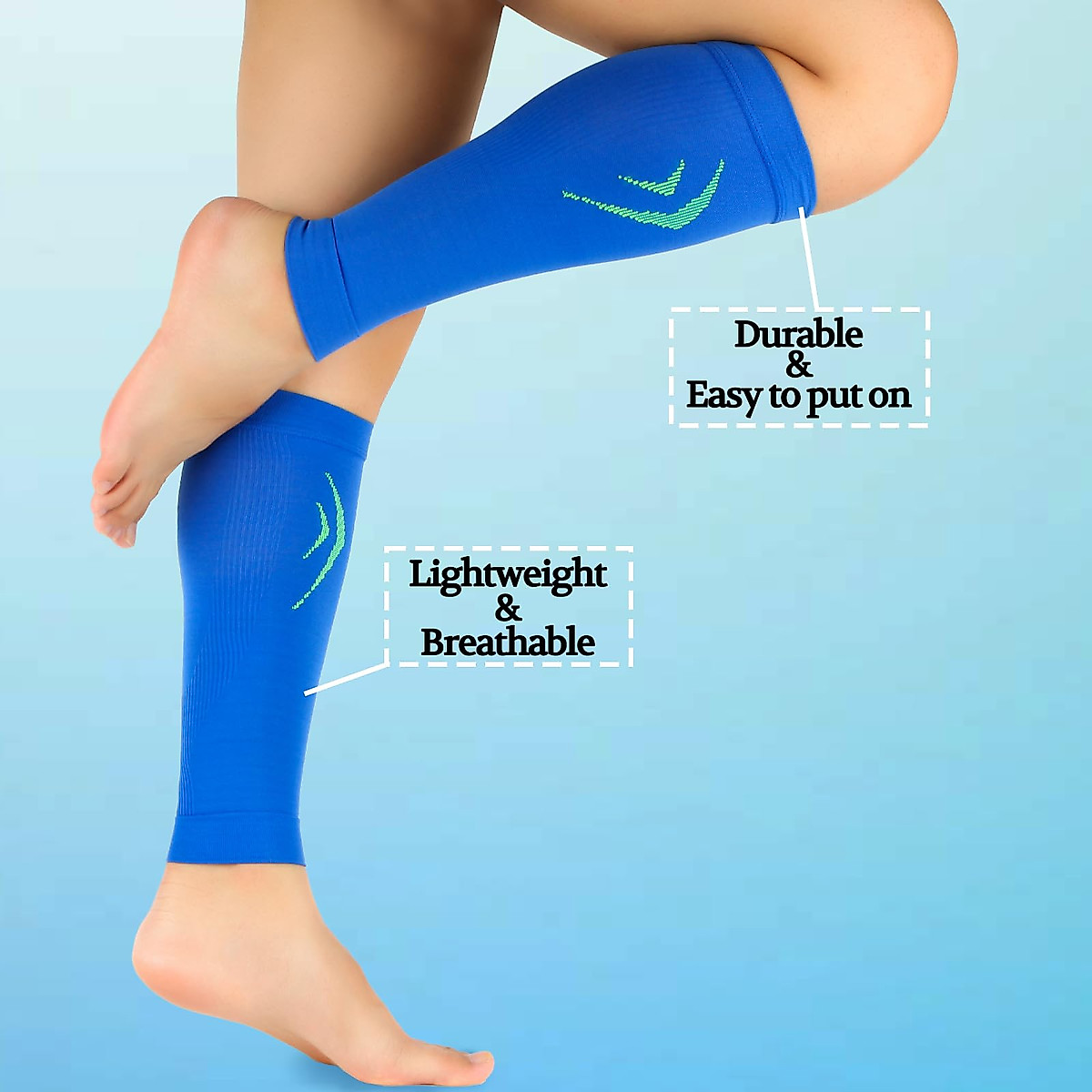 LIN PERFORMANCE Calf Compression Sleeves for Men and Women 20-30mmhg Calf Support Sleeves Footless Lightweight for Running Cycling Travel Circulation Recovery Pain Relief(Blue,M)
