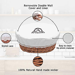 Large Bread Basket for Serving Set - 12x9” Wicker Basket with Removable Liner and Cover Bread Storage and Bread Serving Basket for Homemade Sourdough Bread. Pantry and Fruit Basket by Artizanka