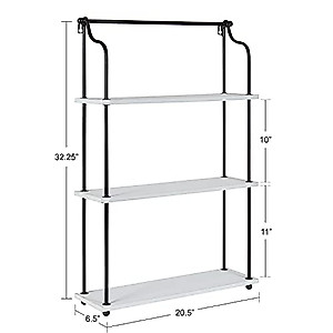 Kate and Laurel Walters Modern 3-Tier Hanging Shelf, 21 x 32, White, Decorating Wall Mounted Storage Shelf for Wall
