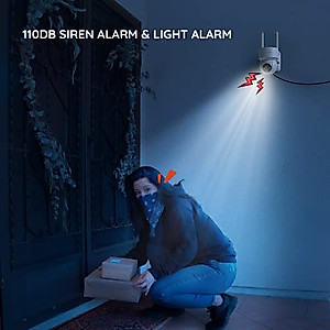 Solar Security Cameras Wireless Outdoor, 2K WiFi 360° PTZ Camera, Solar Powered Security Cameras with Spotlight & Siren, PIR Motion Detection, Color Night Vision, 2 Way Audio, 15000mAh Battery, Alexa