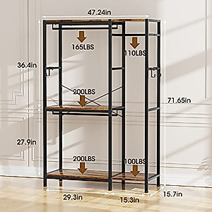 TARKARI Free Standing closet organizer Heavy Duty clothes closet garment iron and wood Wardrobe with rod clothing racks for hanging clothes rack with shelves