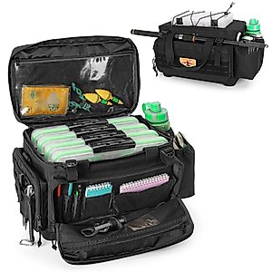 GOBUROS Waterproof Fishing Tackle Bag with Waterproof EVA Bottom (No Tackle Boxes in Package), Soft Tackle Box Storage Bag with Rod Holder, Pliers Storage for Fishing