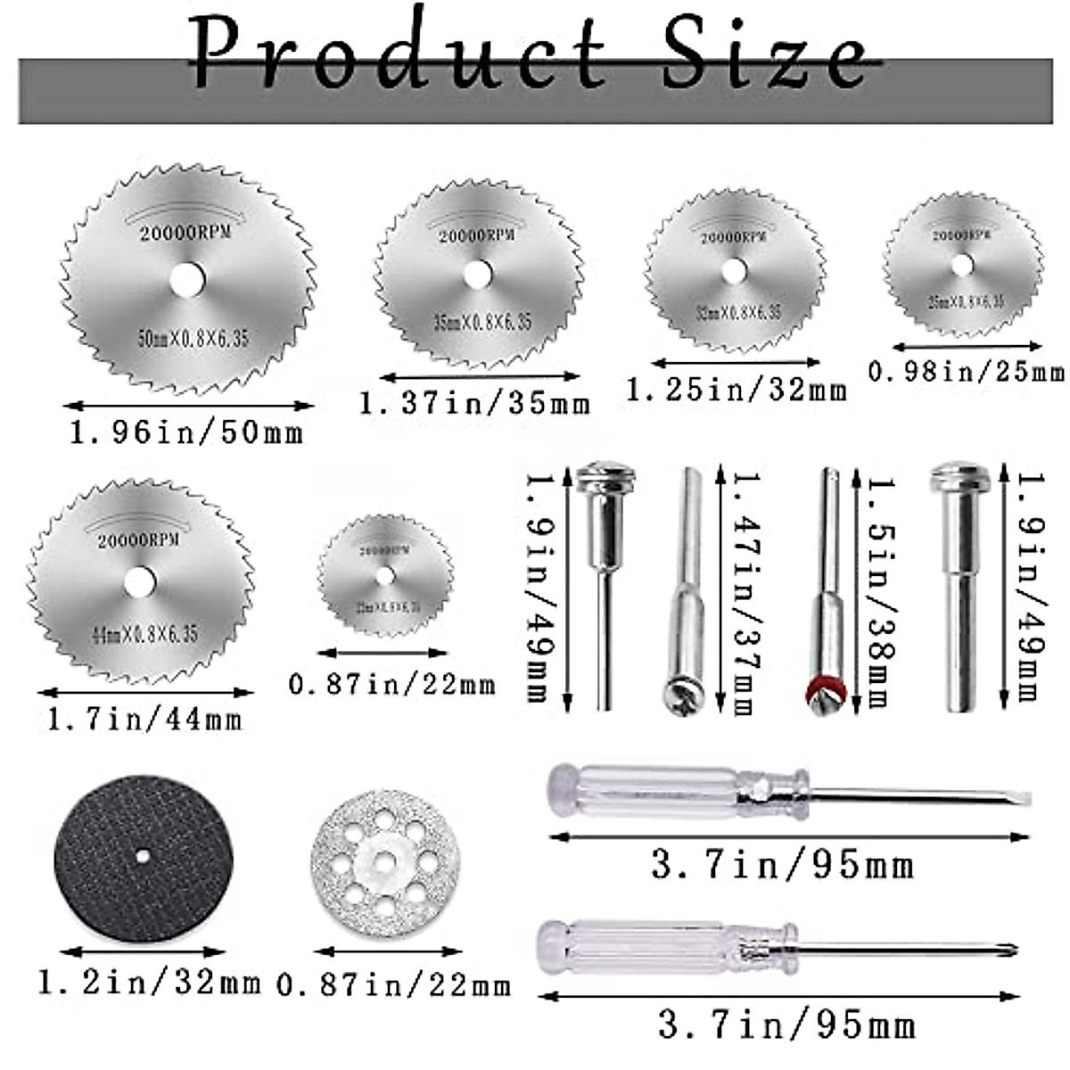 Ruibapa 42PCS Rotary Diamond Cutting Wheels Kit, Include 20PCS Resin Cutting Discs,6PCS HSS Circular Saw Blades,10PCS Diamond Cutting Wheels,with Mandrel and Screwdrivers for Glass and Plastic P-010