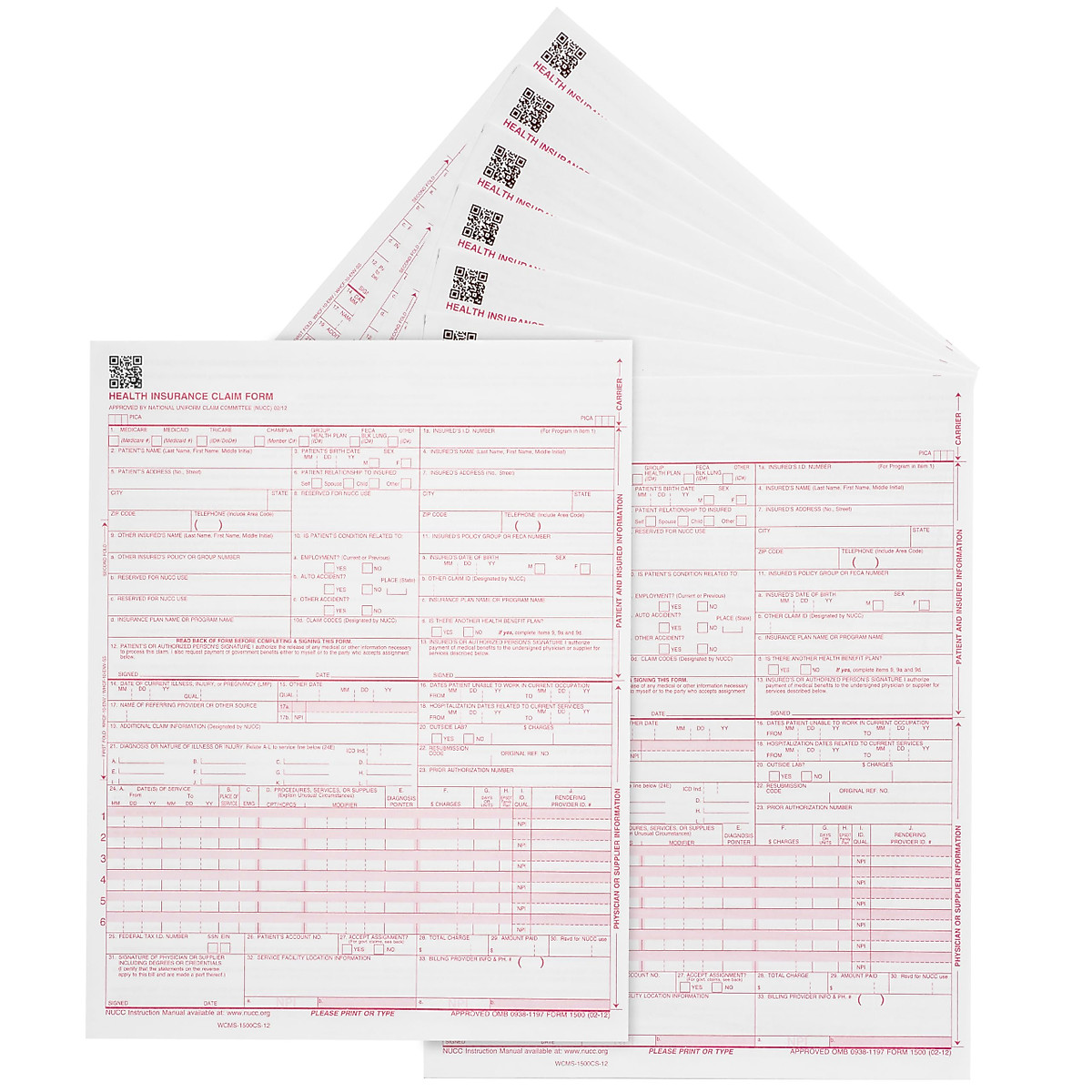 500 CMS-1500 Claim Forms - Current HCFA 02/2012 New Version - Forms Will Line Up with Billing Software and Laser Compatible - 500 Sheets - 8.5 x 11