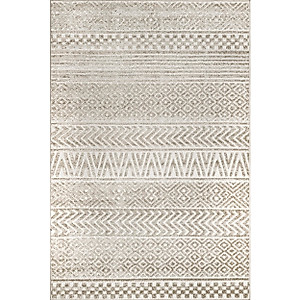 nuLOOM Kamryn Textured Tribal Indoor/Outdoor Area Rug, 4' x 6', Beige, Rectangular, 0.3" Thick