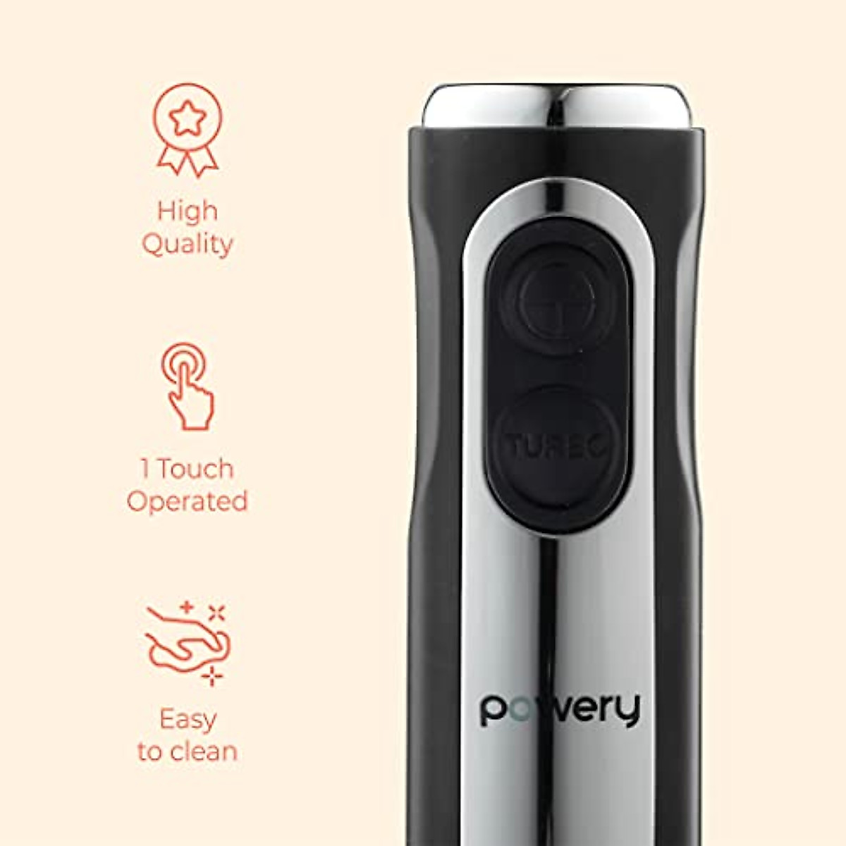 High Speed Immersion Blender, Electric Hand Blender 500 Watt with Turbo Mode, Detachable Base. Handheld Kitchen Gadget Blender Stick for Soup, Smoothie, Puree, Baby Food, 304 Stainless Steel Blades (Black)