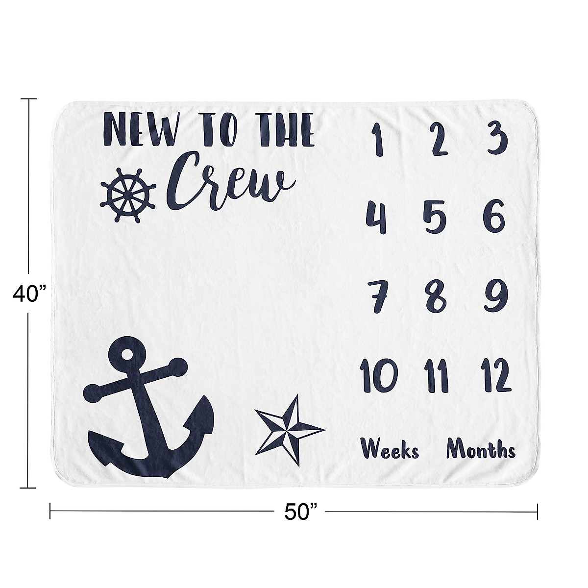 Sweet Jojo Designs Nautical Sailor Boy Girl Milestone Blanket Monthly Newborn First Year Growth Mat Baby Shower Memory Keepsake Gift Picture - Navy Blue White Anchors Ocean Sailboat Sea Gender Neutral