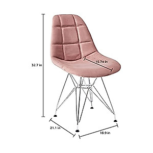 CangLong Mid Century Velvet Upholstered Dining Chair with Metal Legs Set of 1, Pink