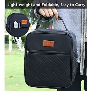 KITNOBLIS Lunch Box Insulated Lunch Bag Durable Small Lunch Bag Reusable Adults Tote Bag Lunch Box for Adult Men Women (BLACK)